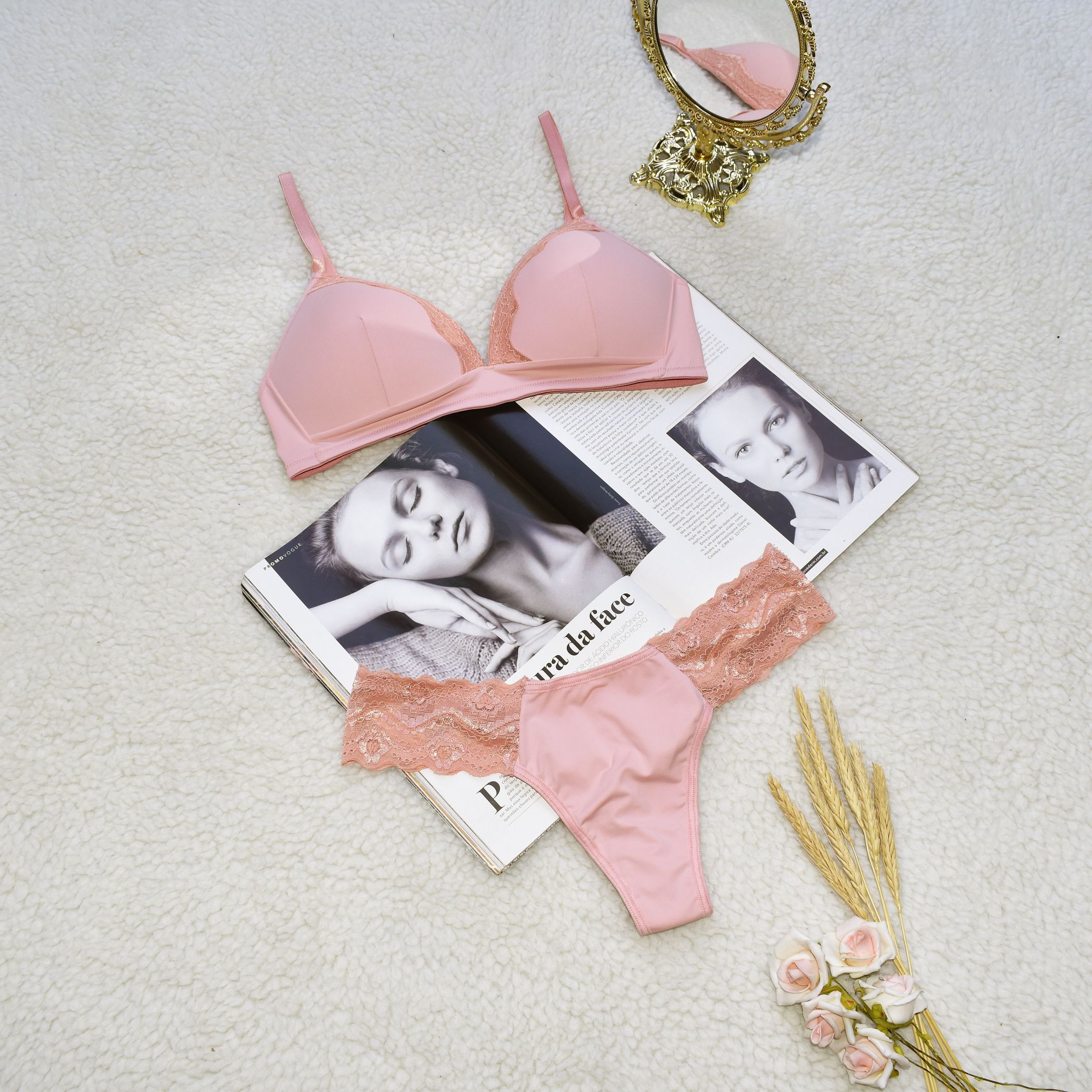 Conjunto De Lingerie Bojo Soft Fio Duplo Micro e Renda